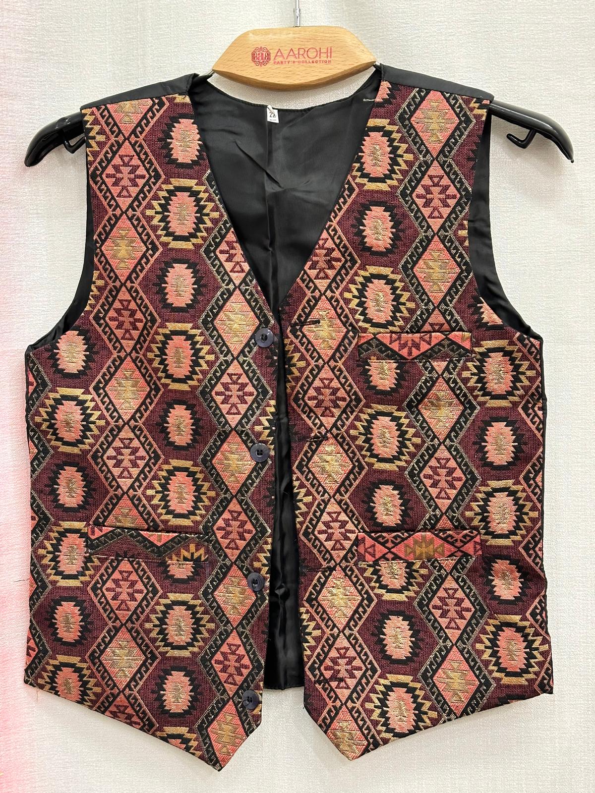 Boys Dhaka Waistcoat with Dhaka Topi 22 (10-12 Year) – Aarohi The Boutique